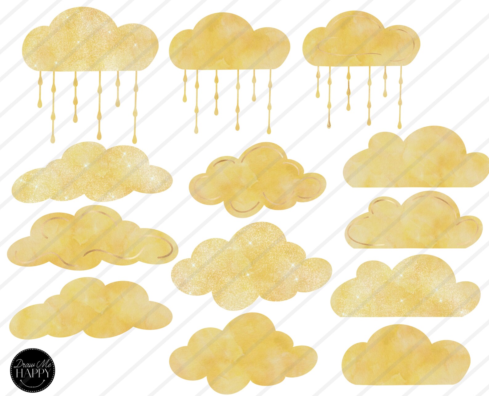 Watercolor Clouds Clipart, Watercolor Rainbow Clipart, Sky Clipart ...