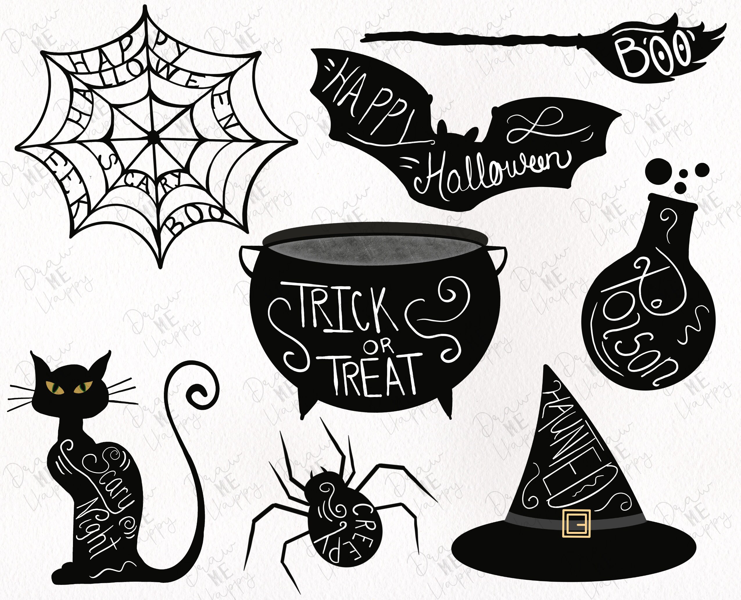 Witch Broom Png, Halloween Clipart, Witch Hat Clipart, Bat Clipart ...