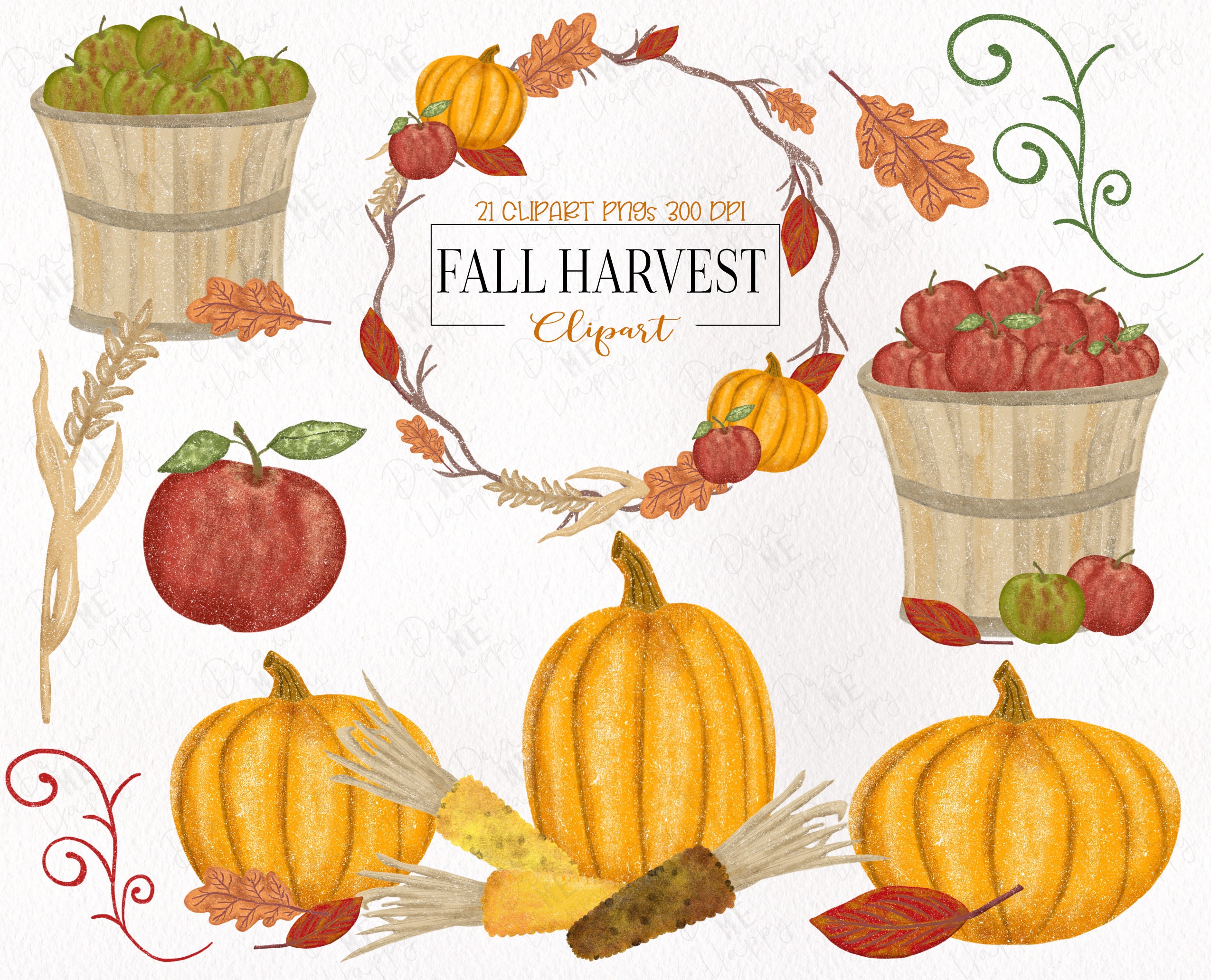 Fall Clipart, Autumn Clipart, Fall Harvest, Fall Wreath, Pumpkin Wreath ...
