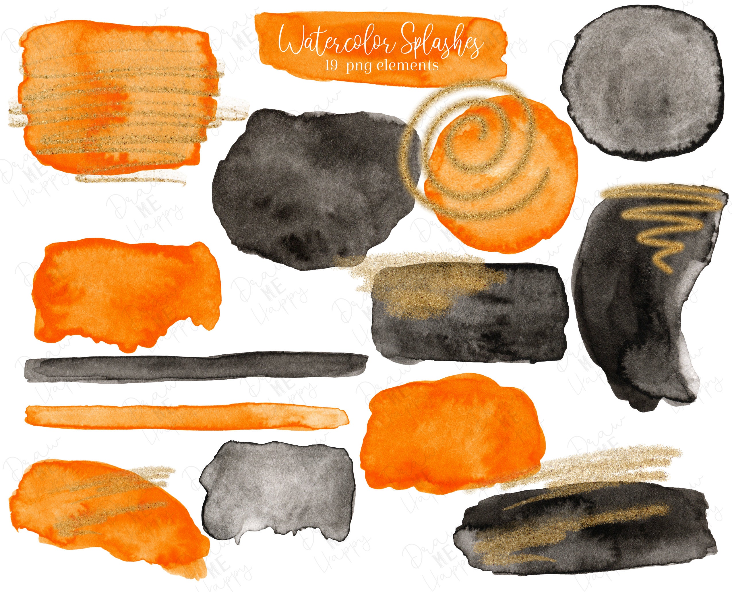 Watercolor Splashes, Black Watercolor Splash, Halloween Watercolor ...