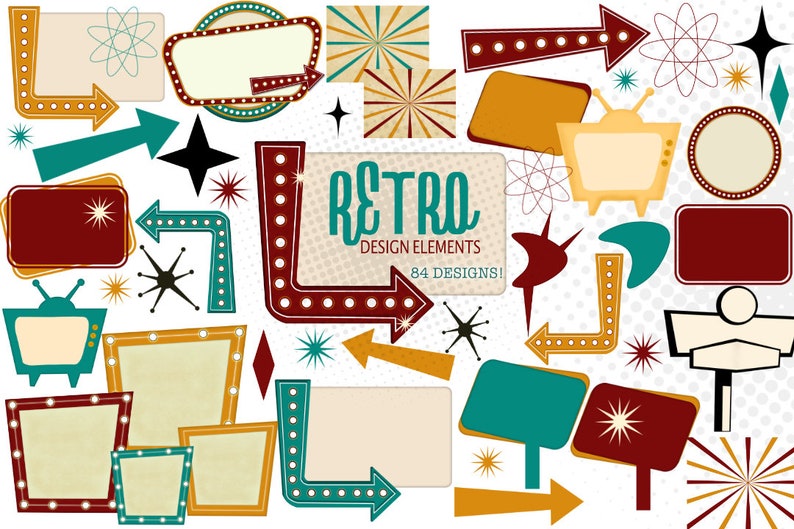 Retro Design Elements Retro Sign Clipart Retro Clipart - Etsy