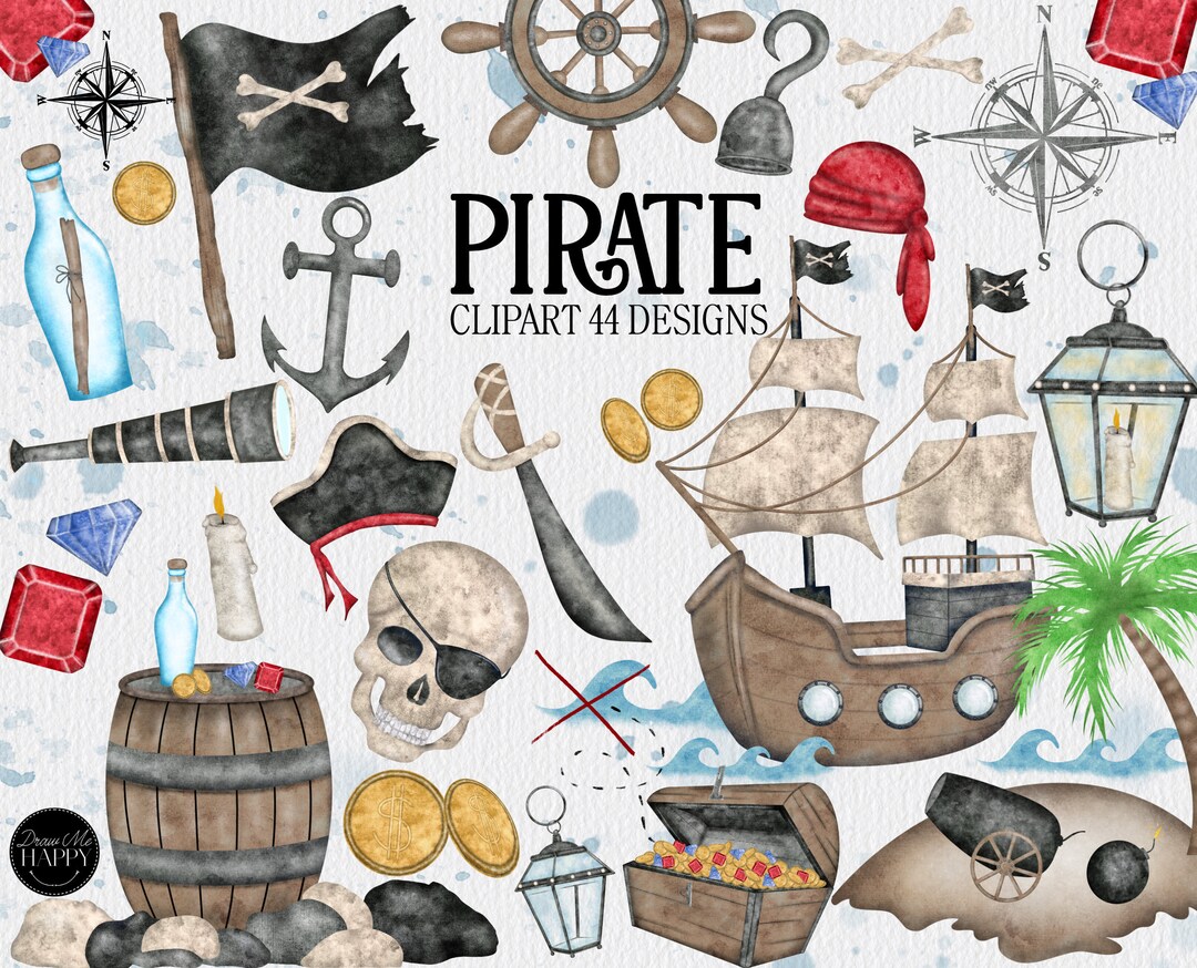 Pirate Clipart, Watercolor Pirates, Pirate Ship Clipart, Pirate Party ...
