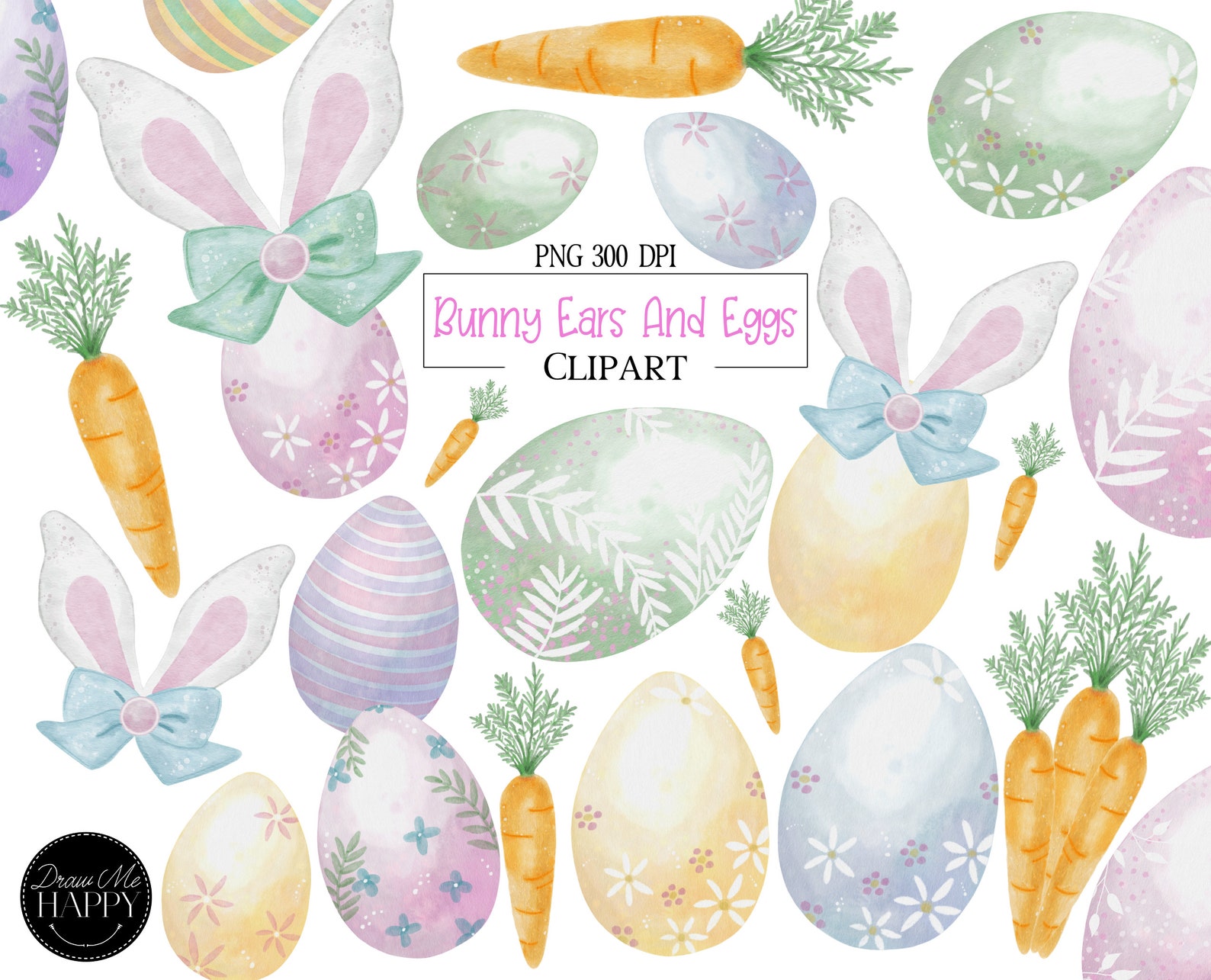 Watercolor Easter Clipart, Bunny Ears Clipart, Easter Egg Clipart ...