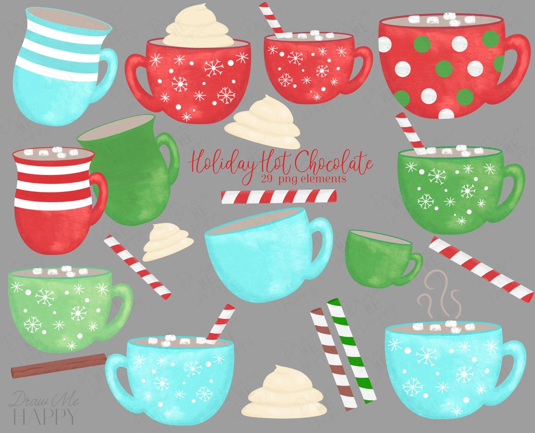 Hot Cocoa Clipart, Hot Chocolate Clipart, Christmas Mugs Clipart ...