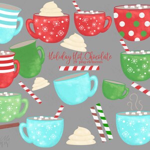 Hot Cocoa Clipart, Hot Chocolate Clipart, Christmas Mugs Clipart ...