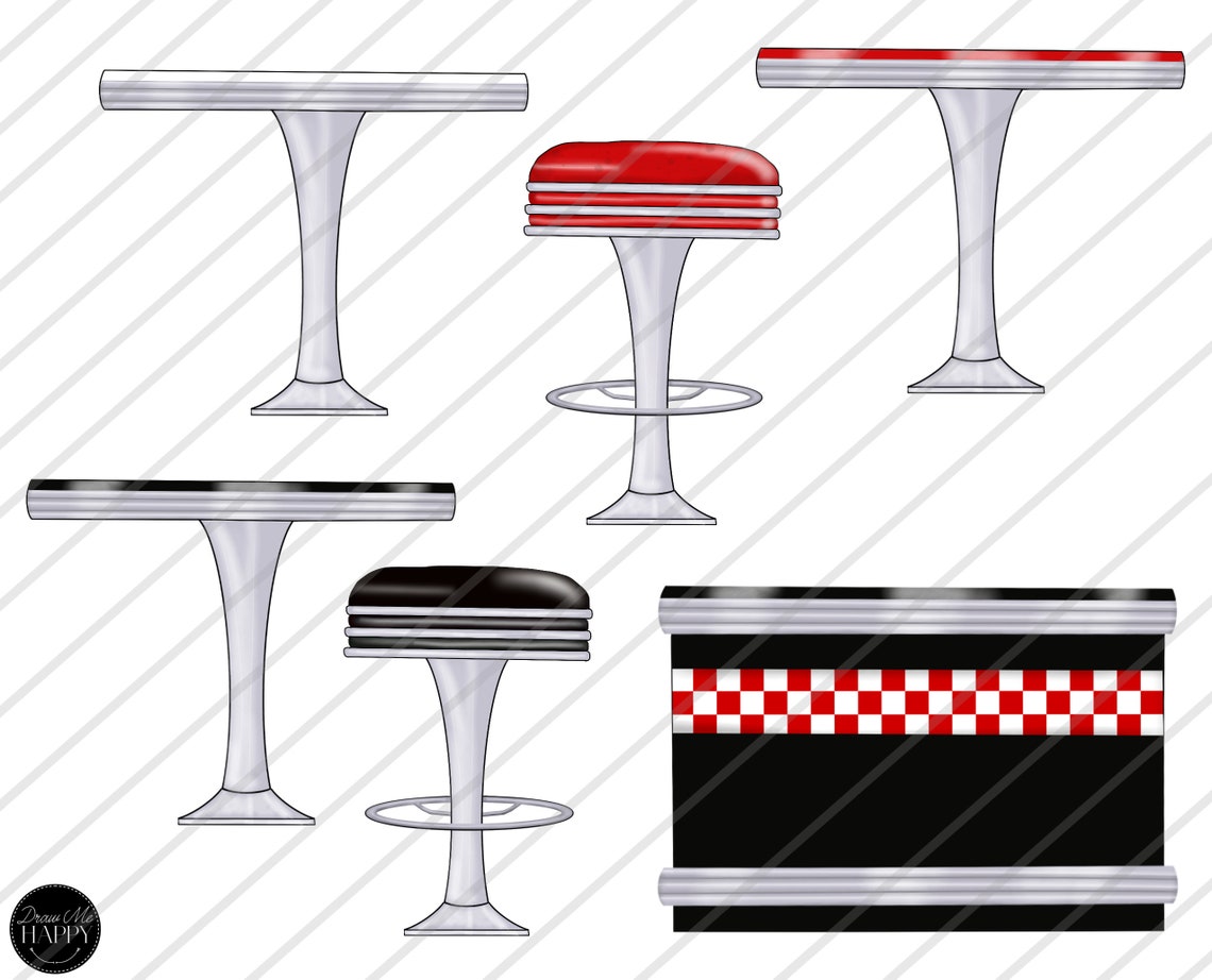 Retro Diner Clipart 's Diner Clipart Drive in Clipart - Etsy