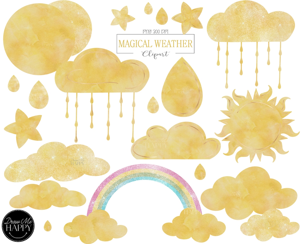 Watercolor Clouds Clipart Watercolor Rainbow Clipart Sky - Etsy