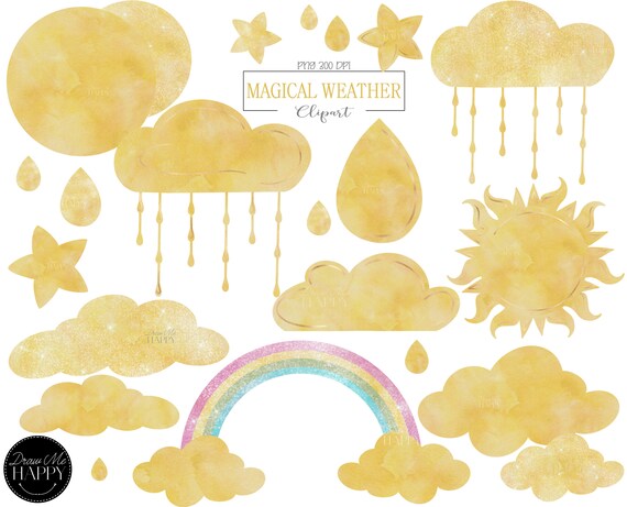 Watercolor Clouds Clipart Watercolor Rainbow Clipart Sky | Etsy