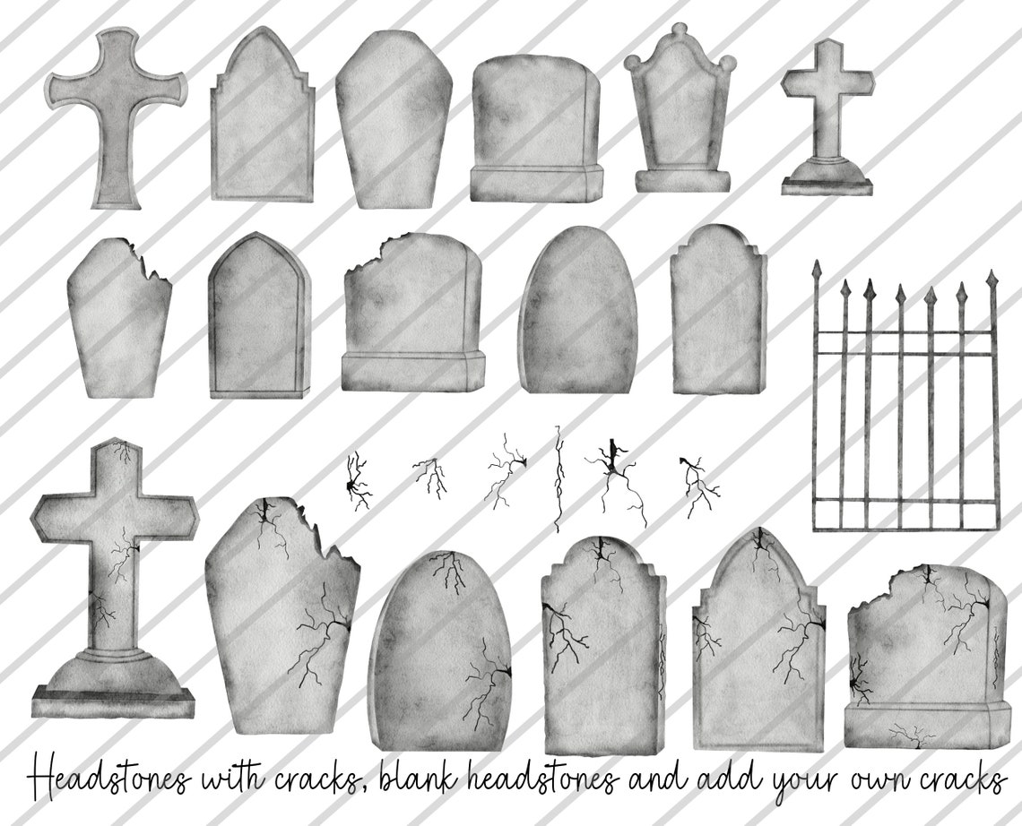 Watercolor Gravestone Clipart, Cemetery Fence (digital Download) - Etsy