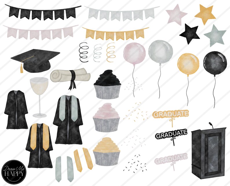 Graduation Clipart, Watercolor Graduation Clipart, Graduation Graphics ...