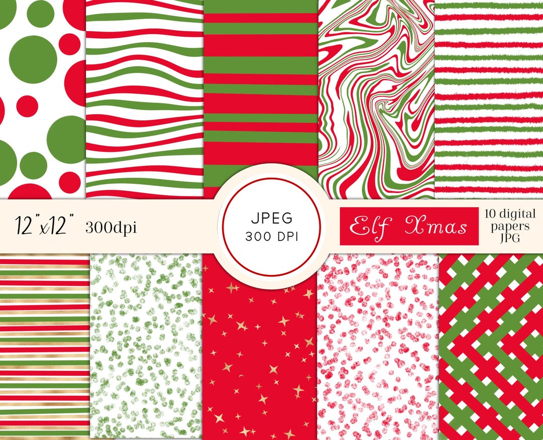 Christmas Digital Paper, Elf Paper, Red and Green Digital Paper ...