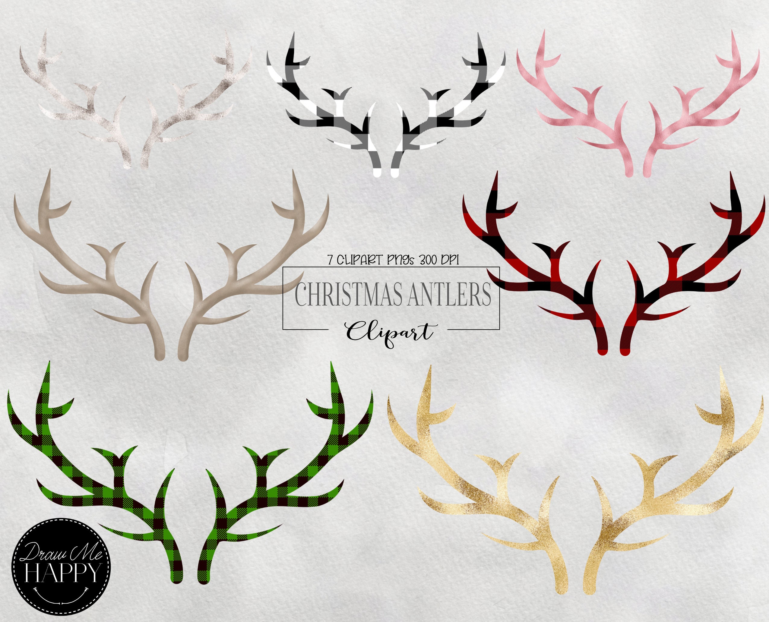Christmas Antler Clipart, Antler Clipart, Plaid Christmas Clipart ...