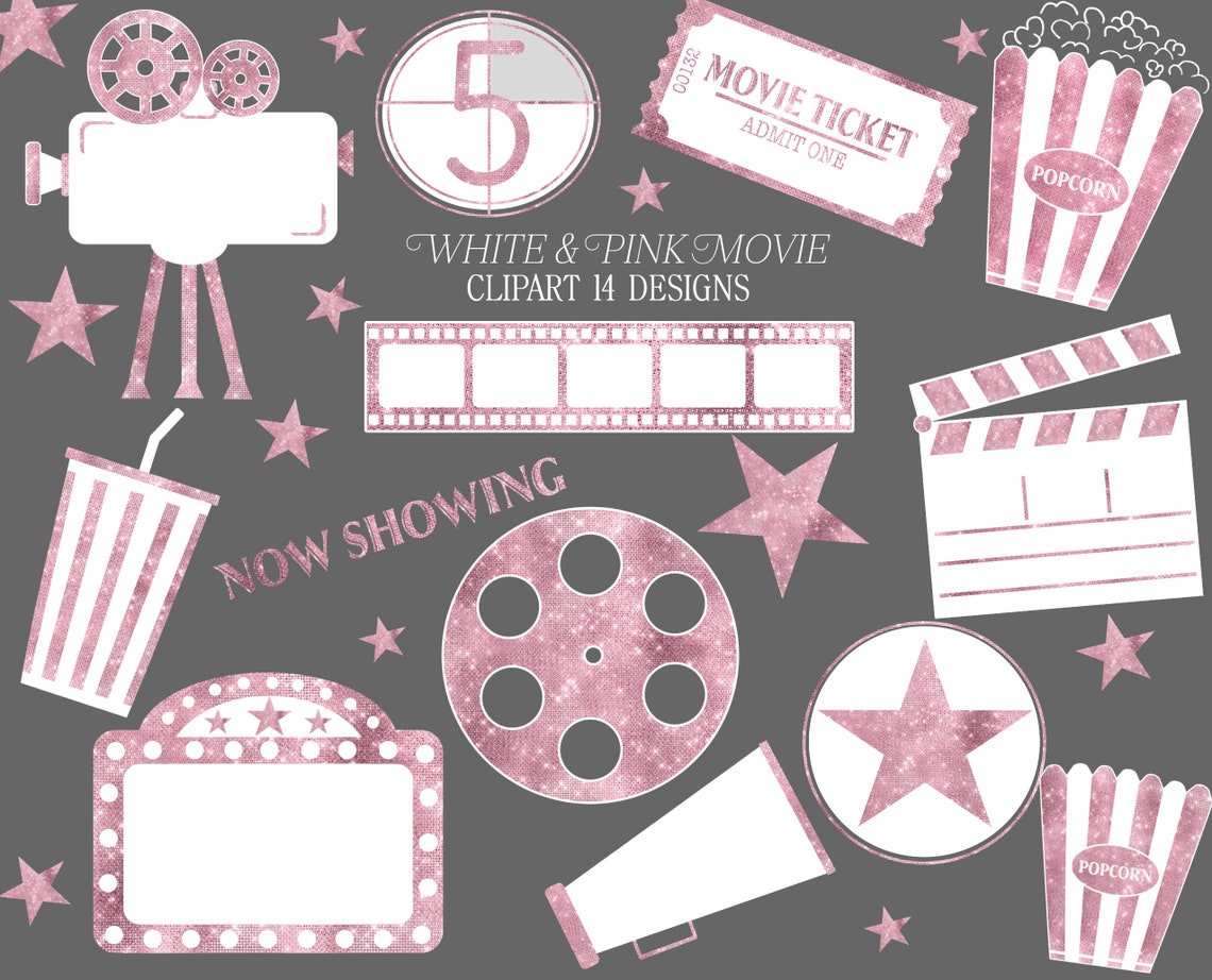 Pink Movie Clipart, Movie Clipart, Gold Movie Reel, Movie Theater ...