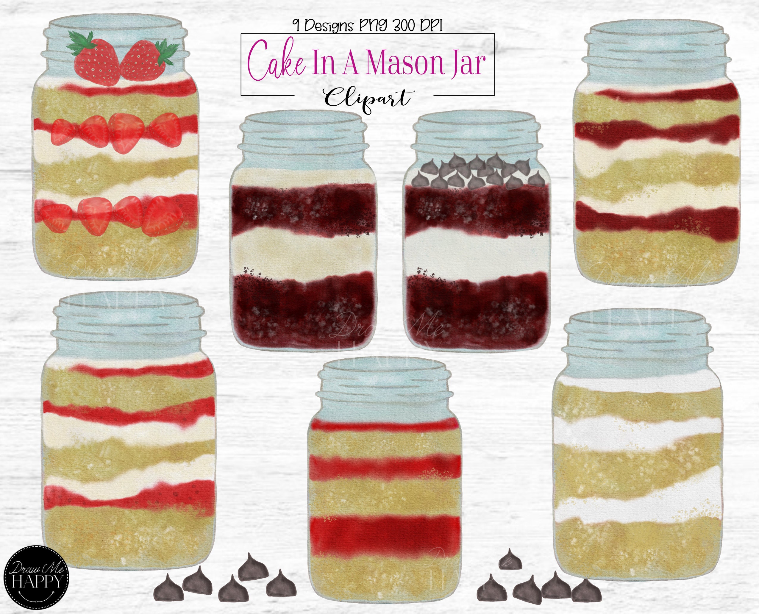 Cake Clipart, Mason Jar Clipart, Mason Jar Cake, Cake in A Mason Jar ...
