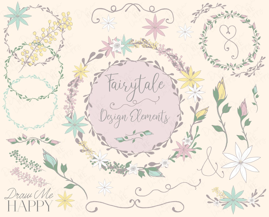 Floral Wreath Clipart, Flourishes, Flower Frame Clipart, Fairytale ...