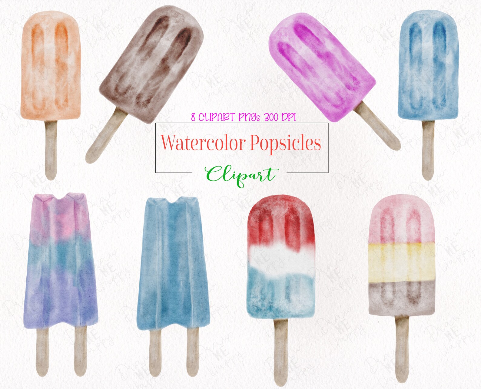 Popsicle Clipart, Watercolor Popsicle Clipart, Summer Clipart, Summer ...