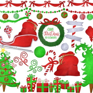 Christmas Clipart, Red and Green Christmas Clipart, Christmas Sleigh ...