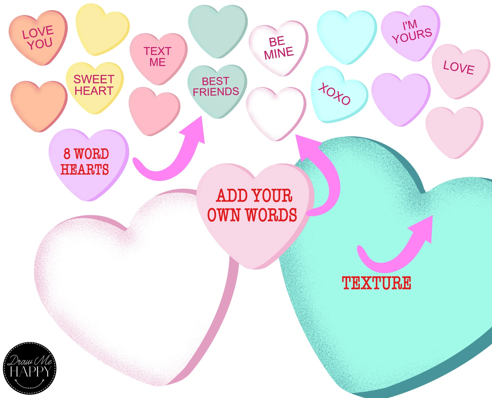 Conversation Hearts Clipart Valentine Candy Heart Heart - Etsy