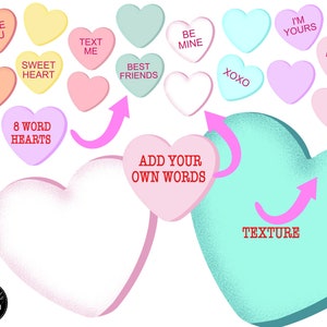 Conversation Hearts Clipart, Valentine Candy Heart, Heart Candies ...