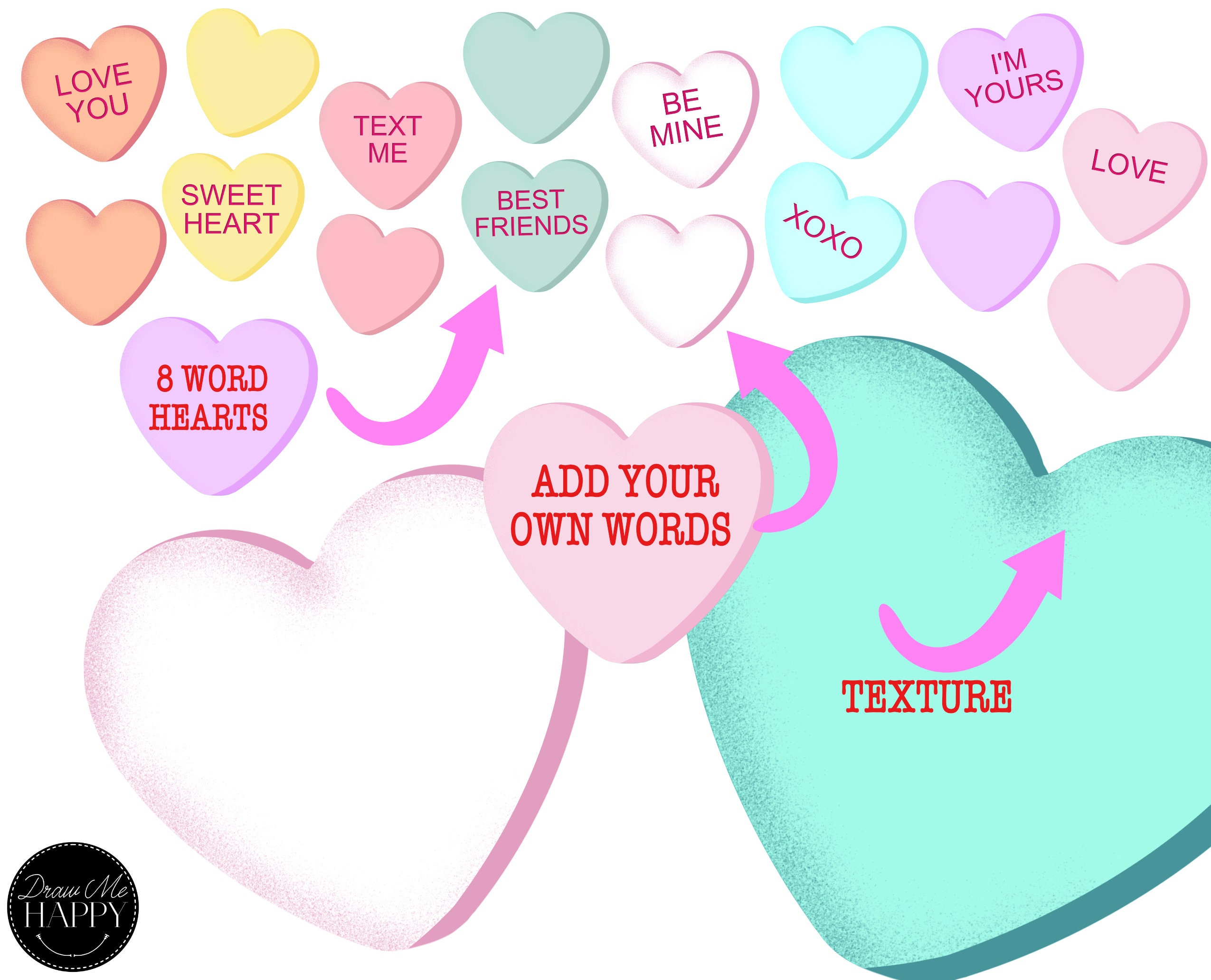 Conversation Hearts Clipart, Valentine Candy Heart, Heart Candies ...