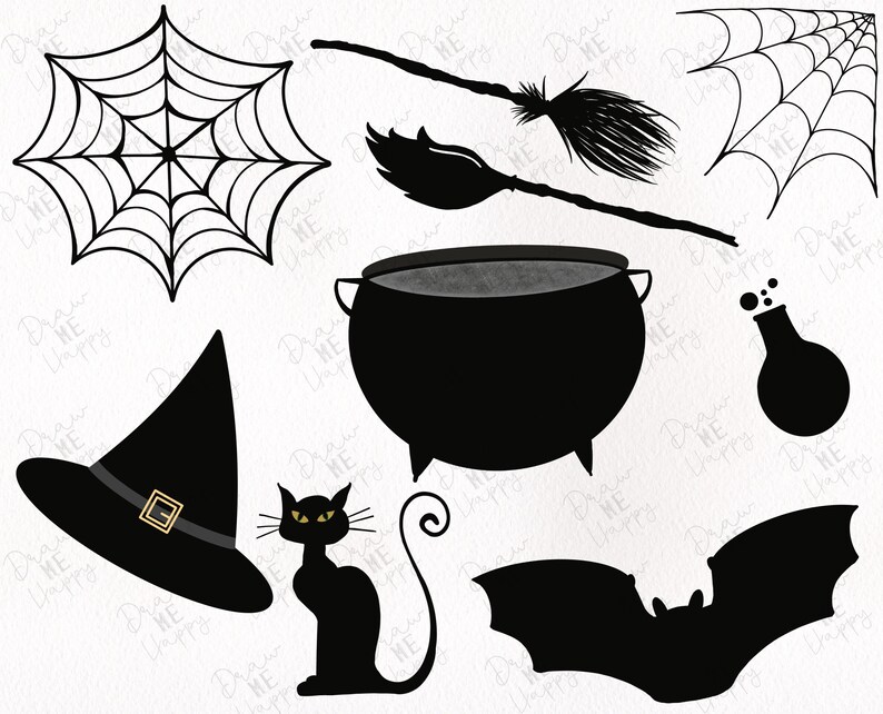 Witch Broom Png, Halloween Clipart, Witch Hat Clipart, Bat Clipart ...