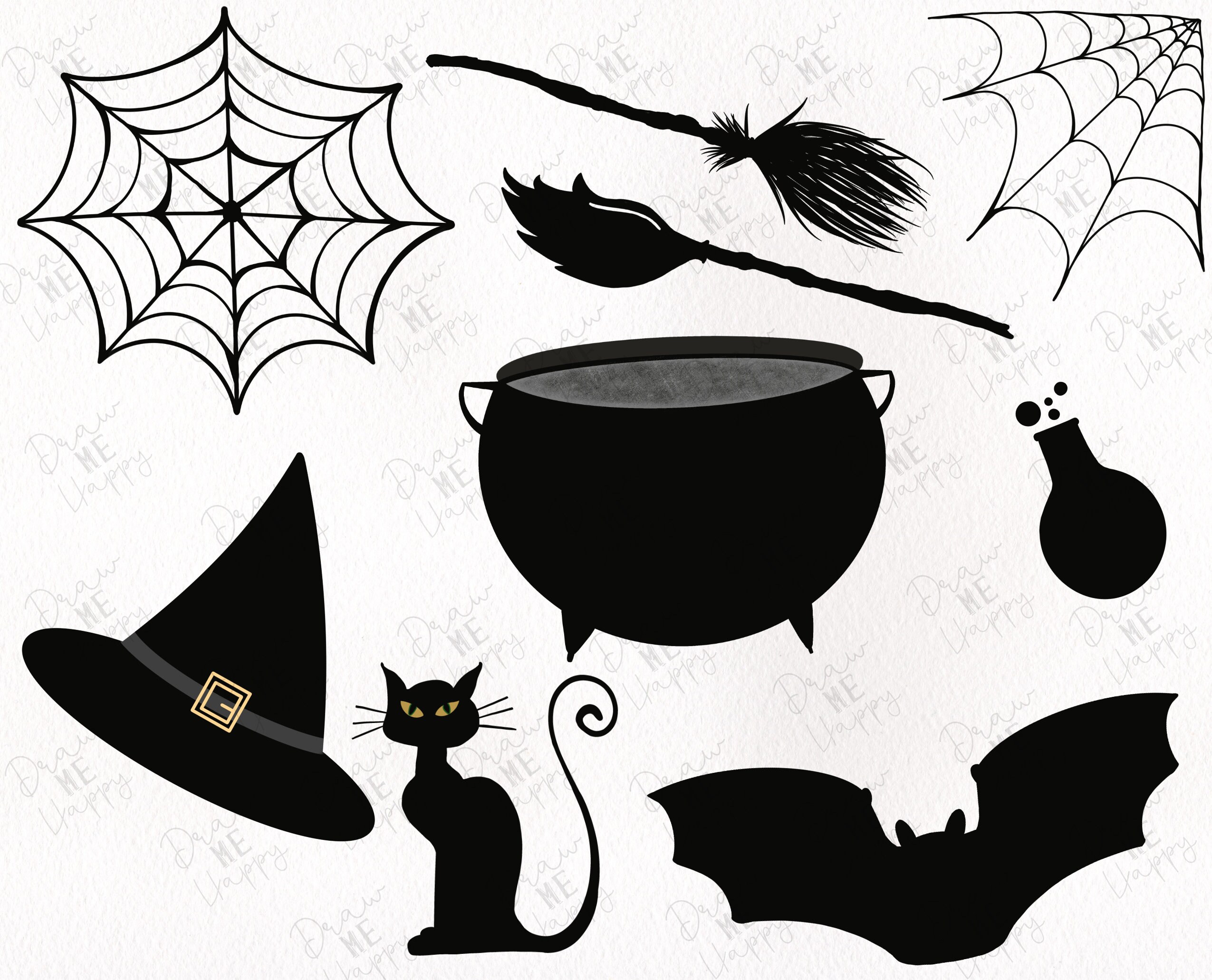 Witch Broom Png, Halloween Clipart, Witch Hat Clipart, Bat Clipart ...