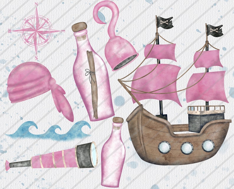 Girl Pirate Clipart, Watercolor Pirates, Pirate Ship Clipart, Pirate ...