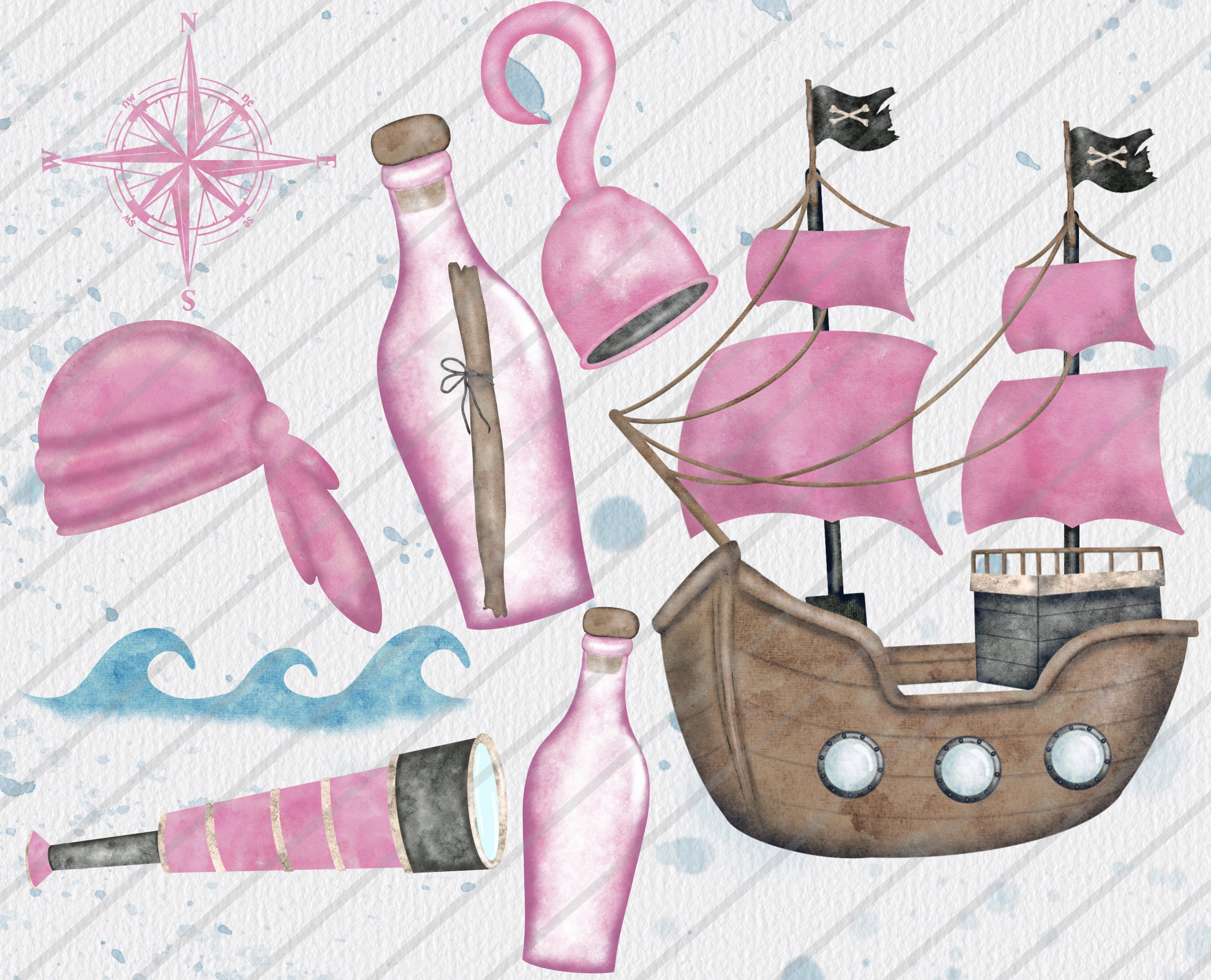 Girl Pirate Clipart, Watercolor Pirates, Pirate Ship Clipart, Pirate ...