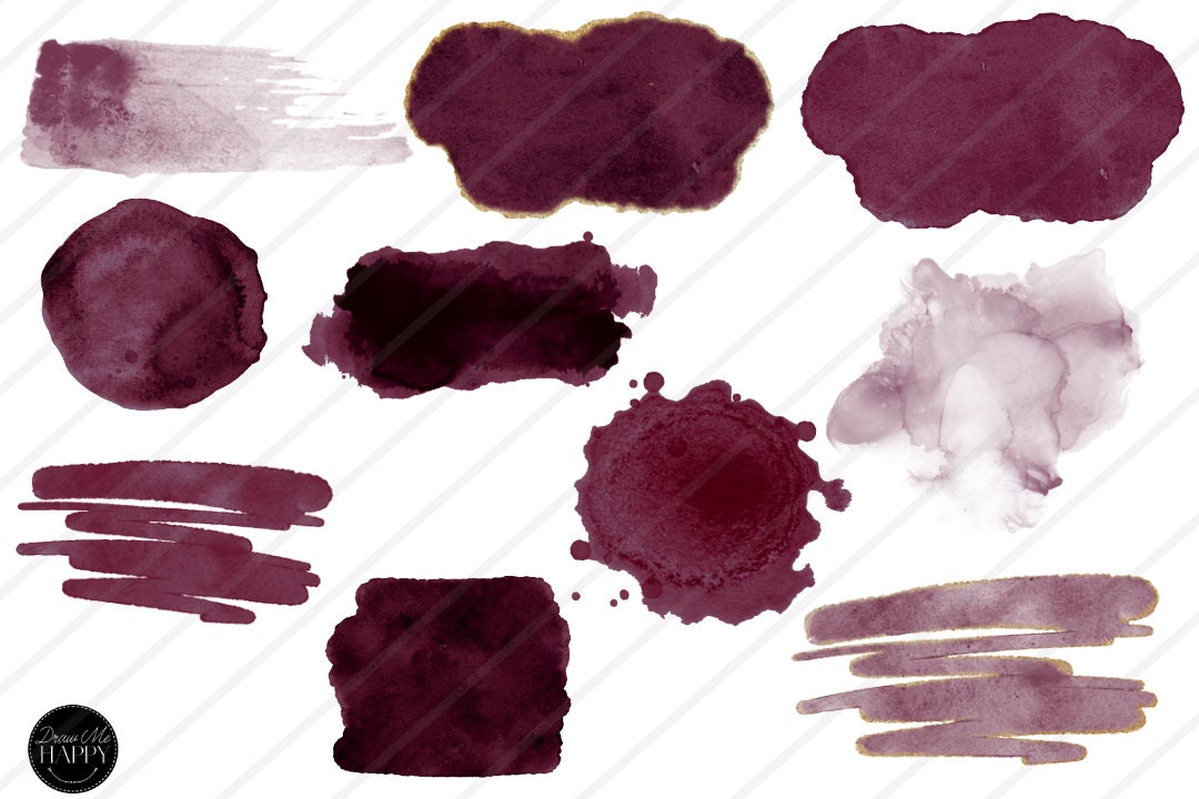 Burgundy and Gold, Burgundy Clipart, Burgundy Watercolor, Logo Elements ...