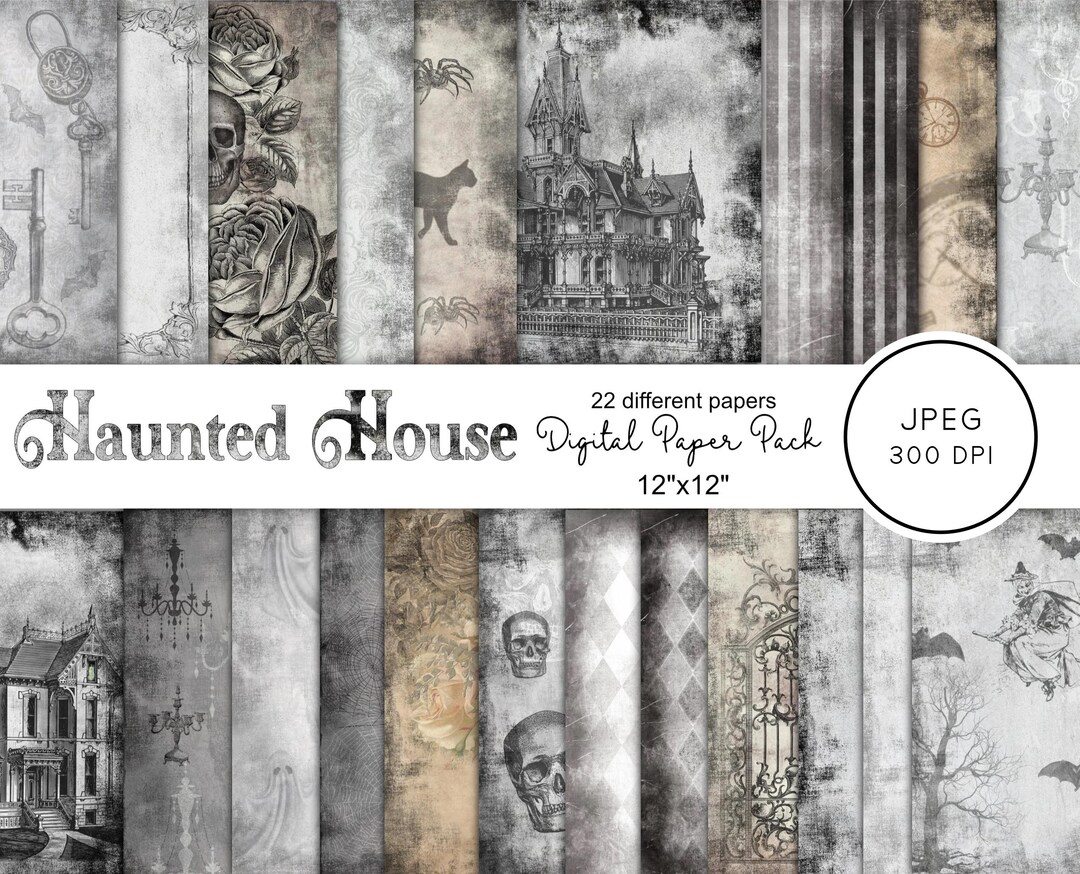Halloween Printable Paper, Halloween Background, Haunted House Paper ...