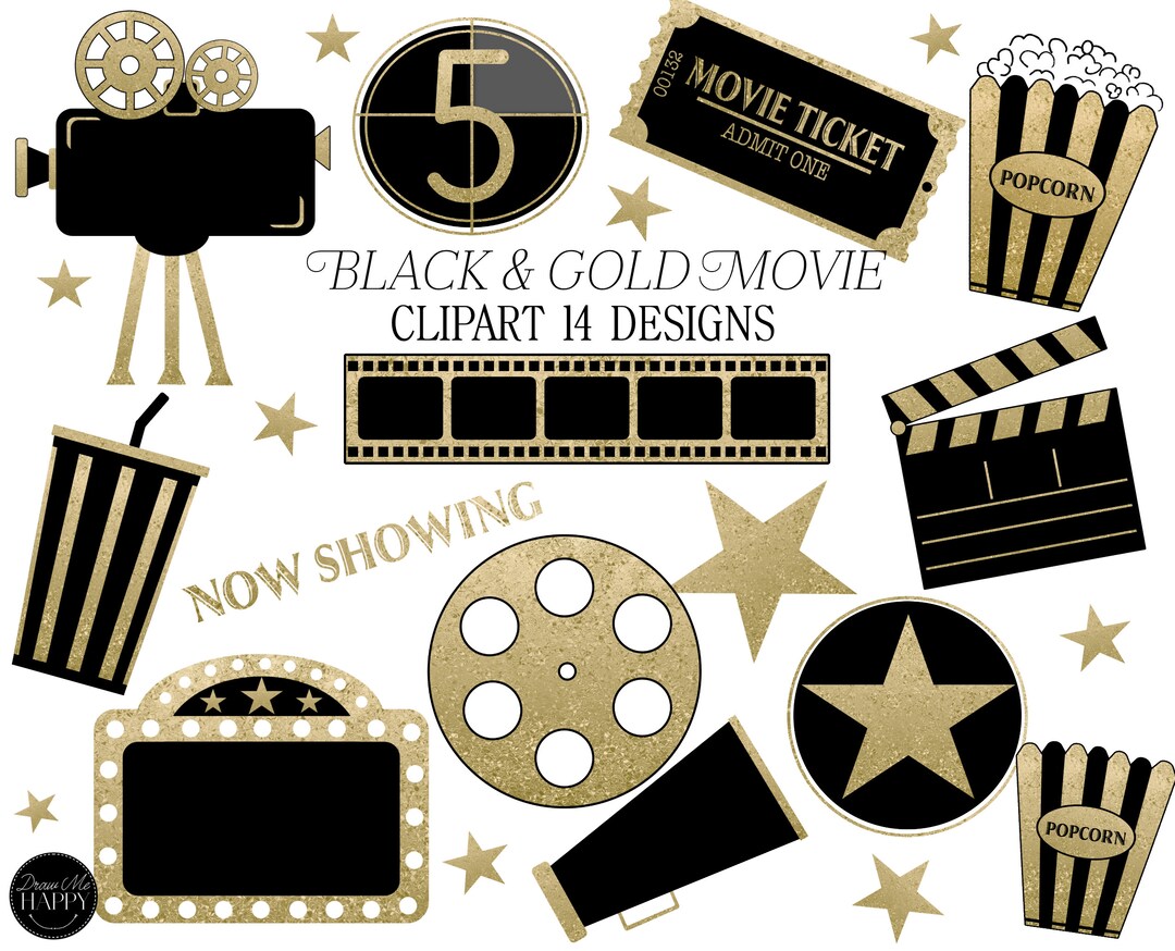 Movie Clipart, Black Movie Clipart, Gold Movie Reel, Movie Theater ...