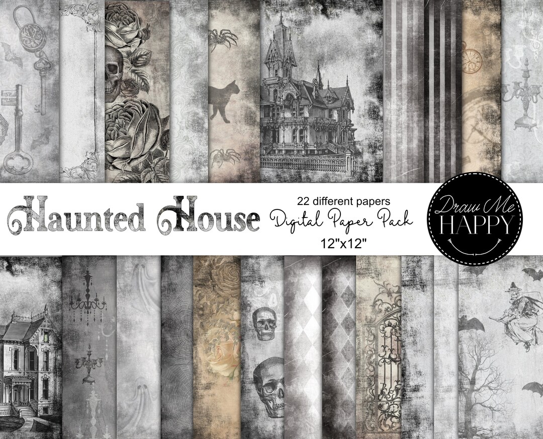 Halloween Printable Paper, Halloween Background, Haunted House Paper ...