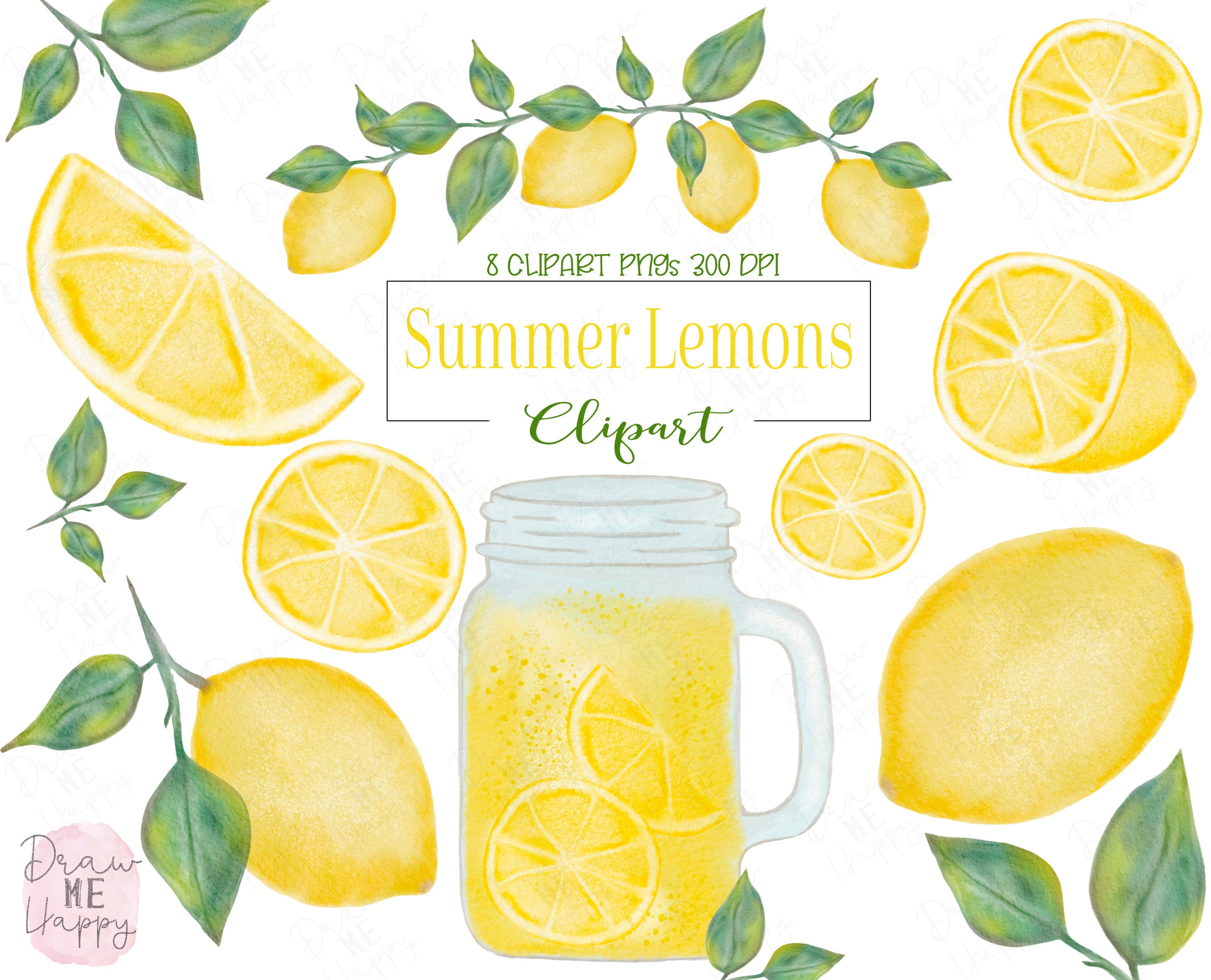 Lemon Clipart, Watercolor Lemon Clipart, Mason Jar Clipart, Lemonade ...