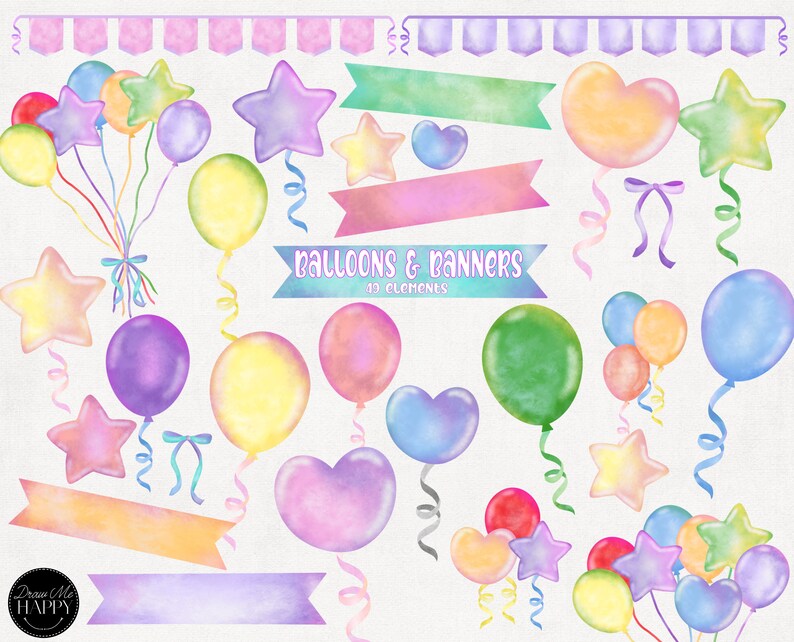 Balloon Clipart, Banner Clipart, Bunting Clipart, Party Clipart ...