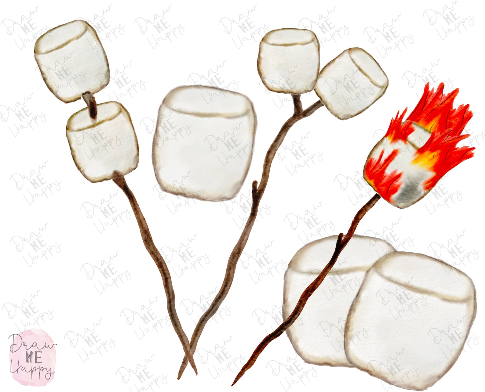 S'mores Clipart, Campfire Clipart, Camping Graphics, Watercolor Clipart ...