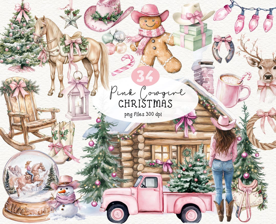Cowgirl Christmas Clipart, Pink Cowgirl Clipart, Coquette Cowgirl Png ...
