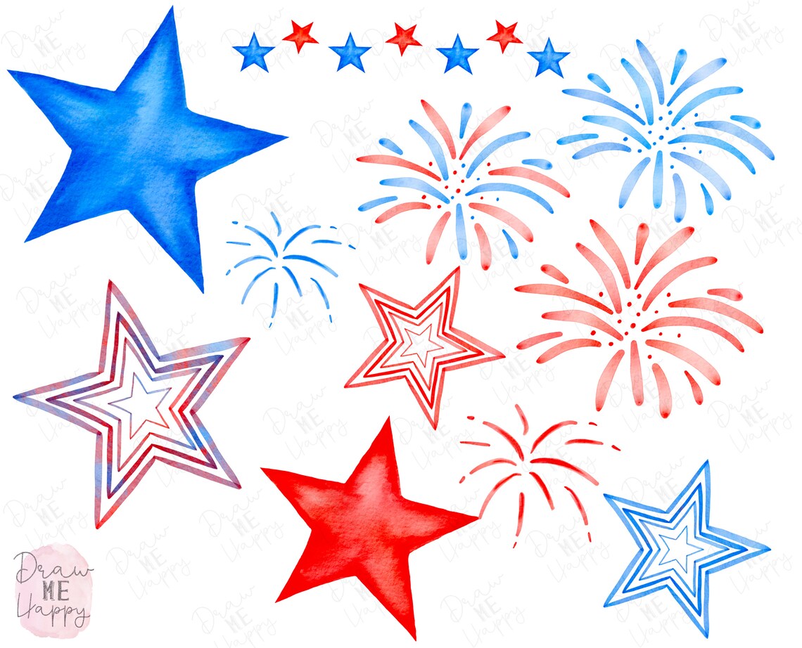 4th Of July Clipart Watercolor 4th Of July Clipart | Etsy