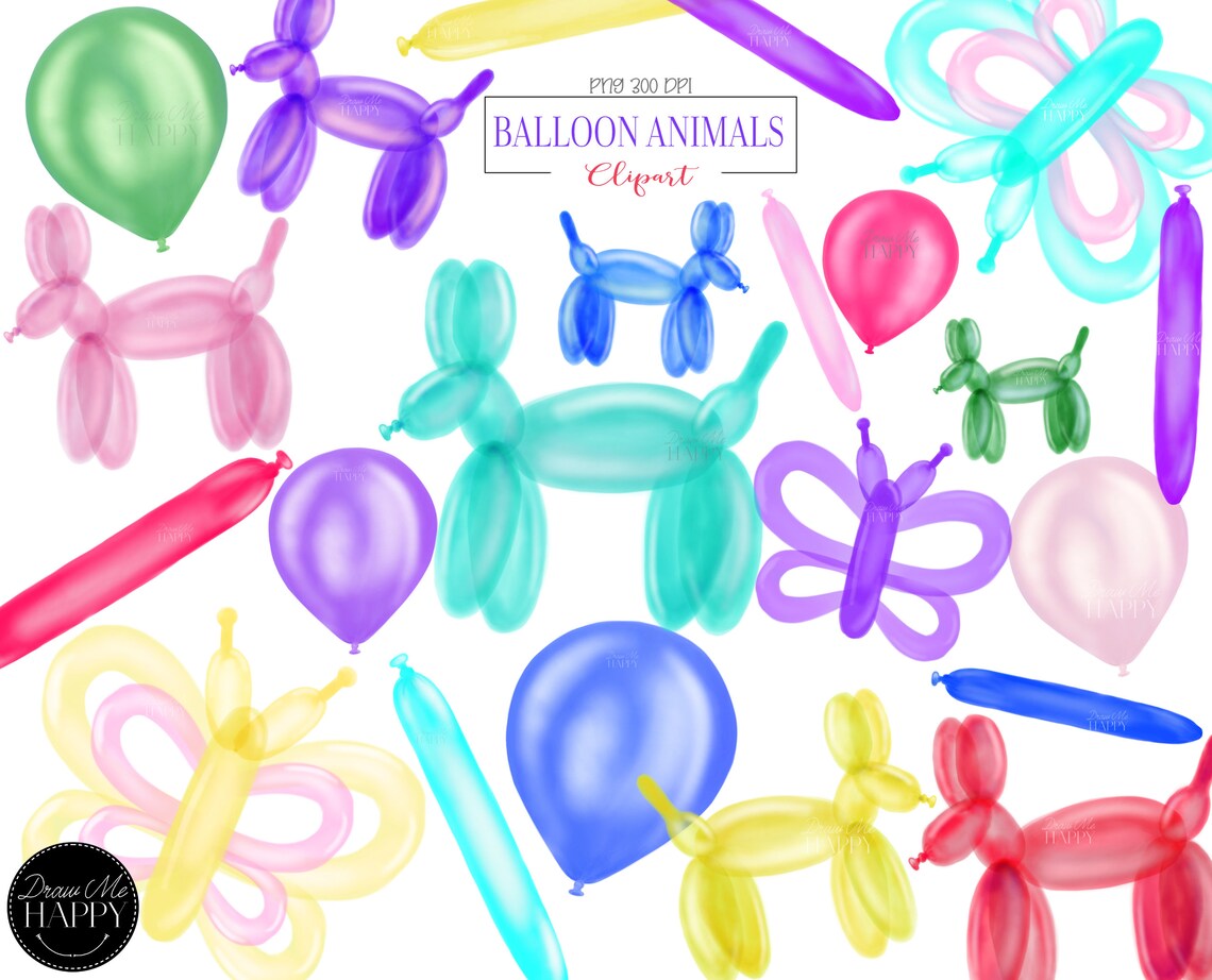 Balloon Animals Clipart, Dog, Butterfly, Balloons (digital Download) - Etsy