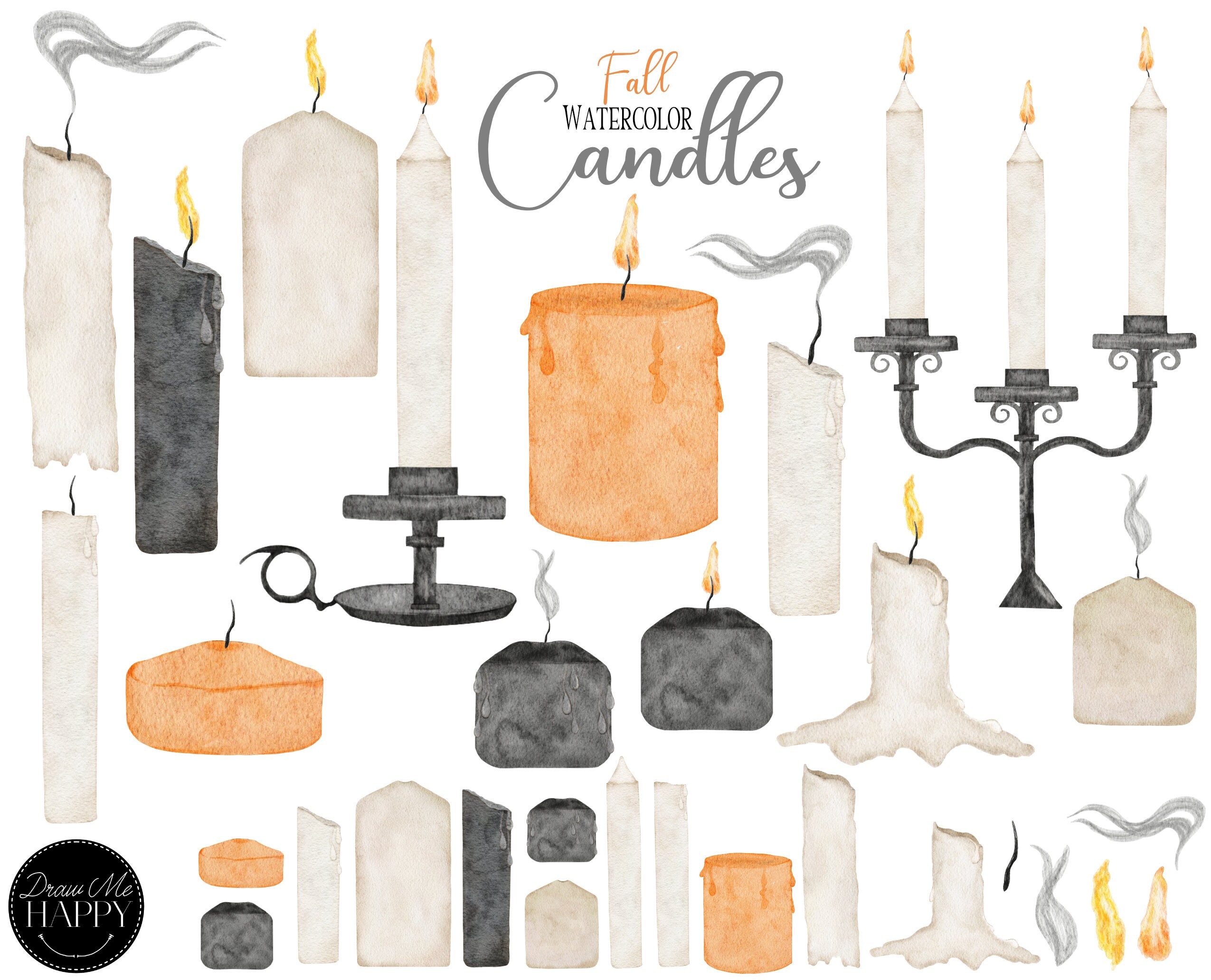 Watercolor Candle, Candle Clipart, Fall Candle Clipart, Halloween ...