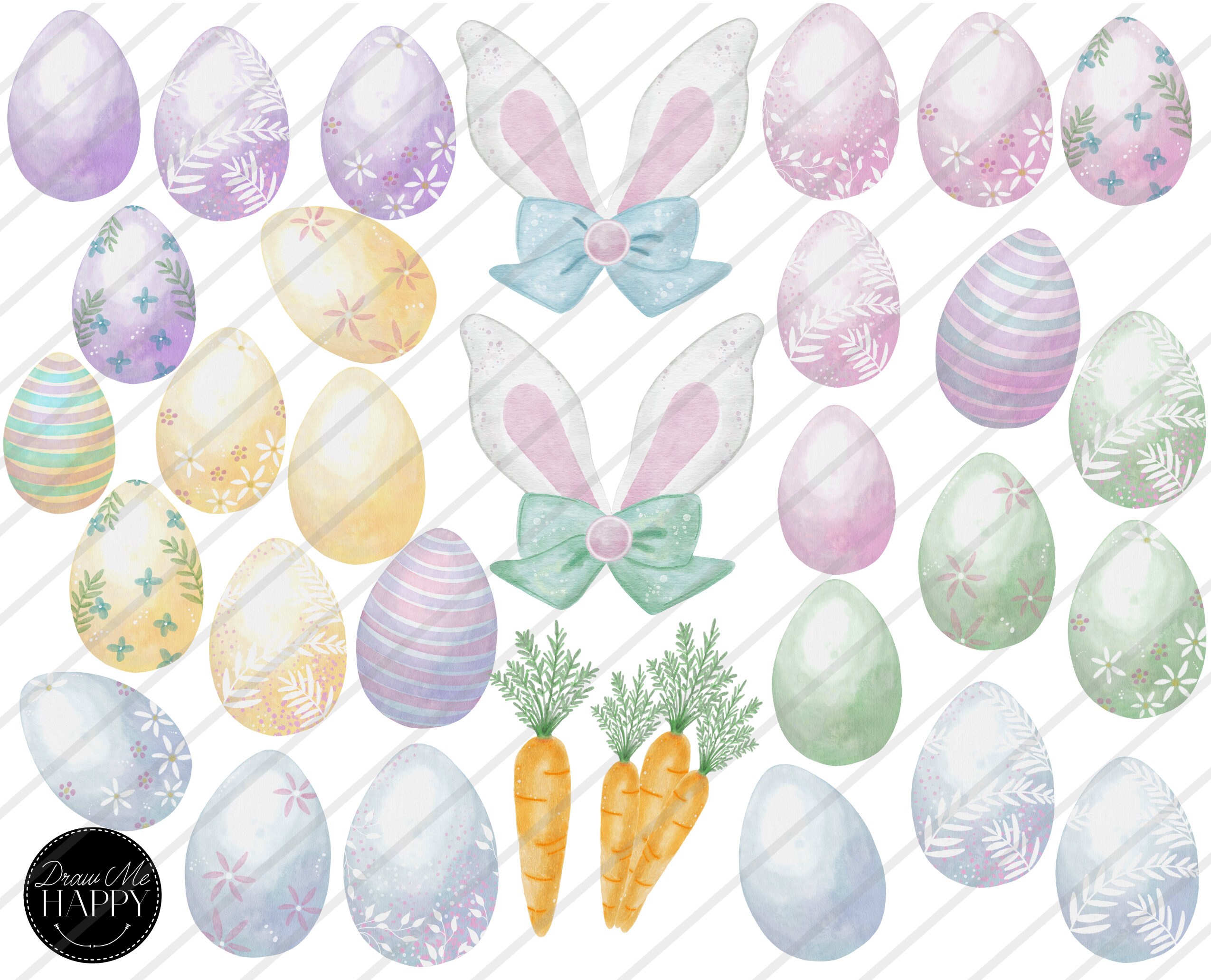 Watercolor Easter Clipart, Bunny Ears Clipart, Easter Egg Clipart ...