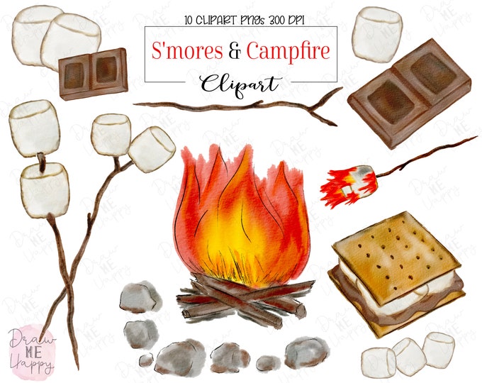 Watercolor Clip Art - Smores Clip Art - Camping - Food - Marshmallow ...