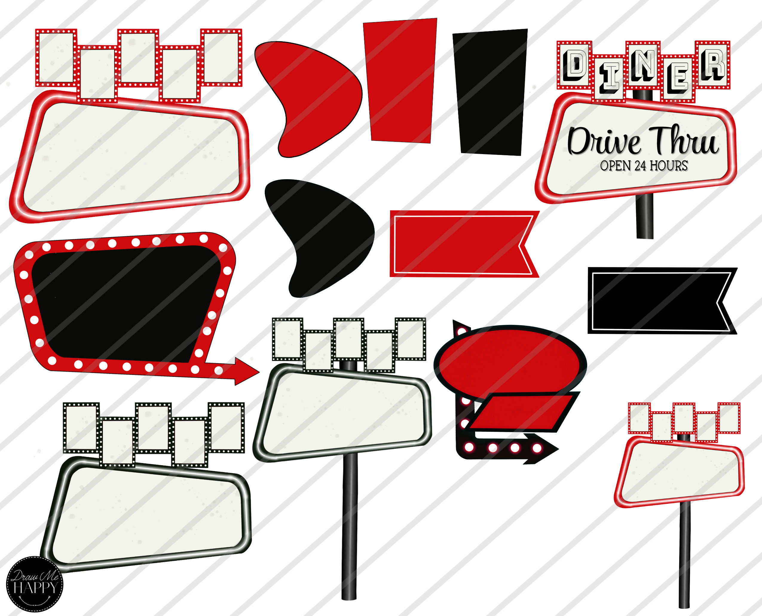 Retro Diner Clipart, 's Diner Clipart, Drive in Clipart, 50's Clipart ...