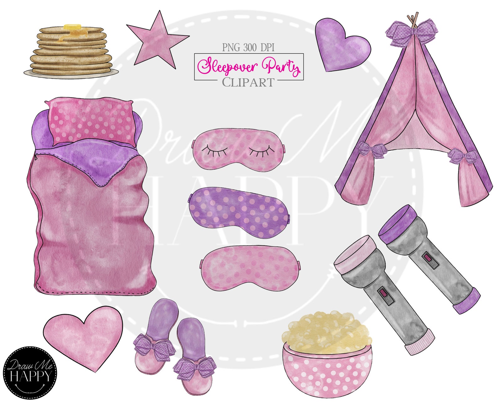 Slumber Party Clipart, Sleepover Clipart, Pajama Party Set, Camping ...