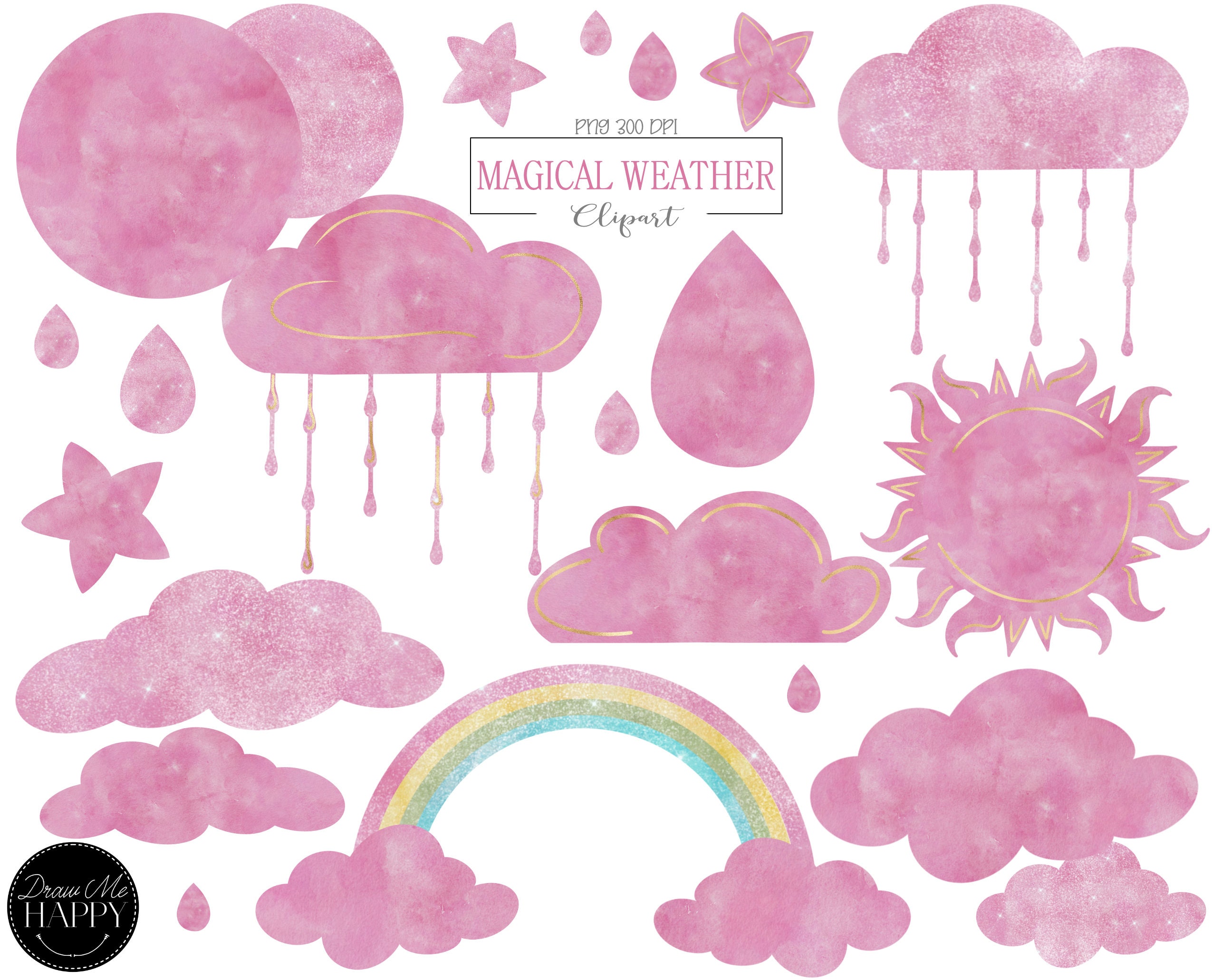 Watercolor Rainbow Clipart, Clouds Clipart, Sky Clipart, Weather ...