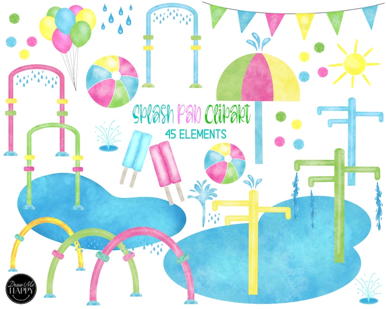 Splash Pad Clipart, Water Park Clipart, Splash Pad Birthday, Pool Party ...
