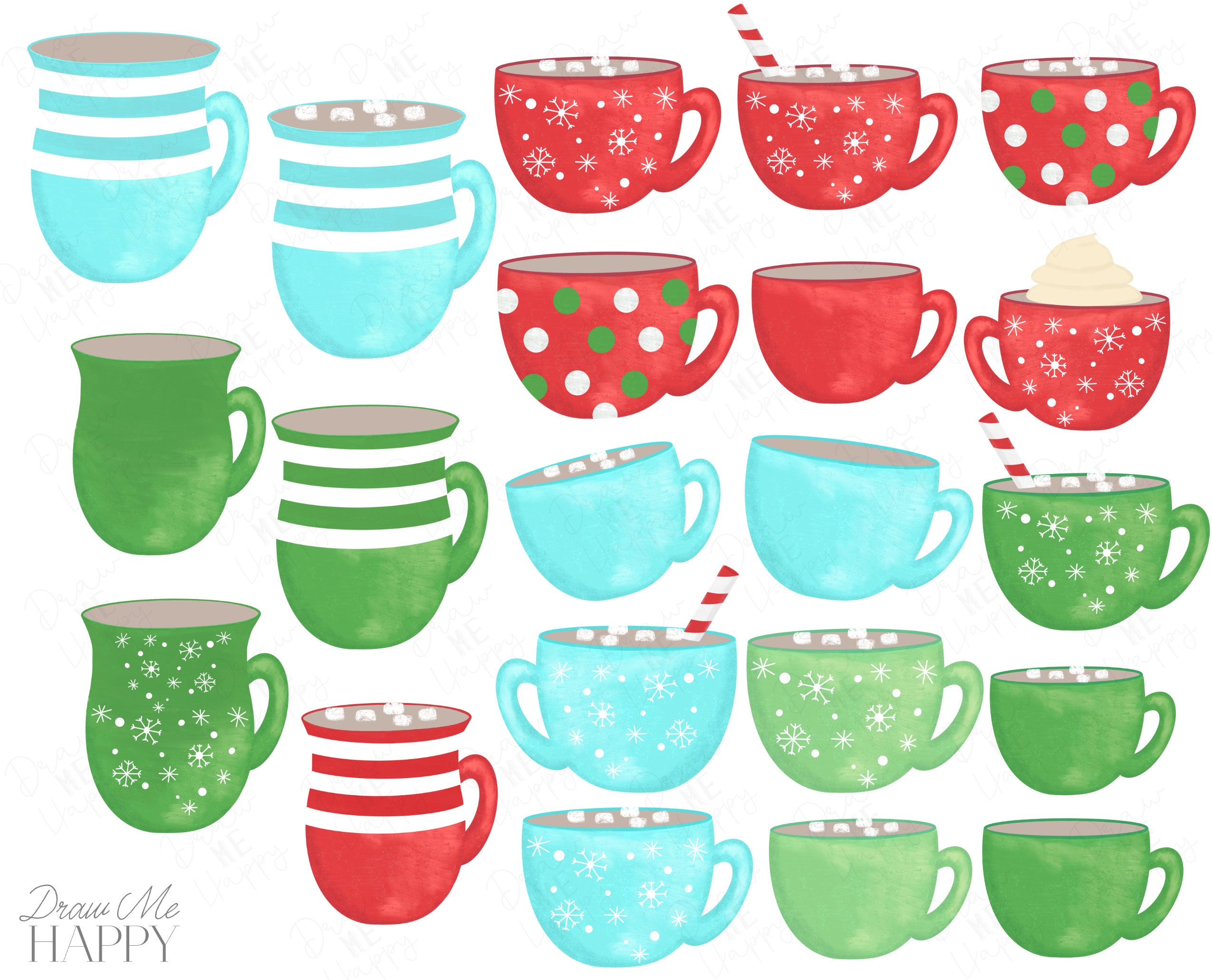 Hot Cocoa Clipart, Hot Chocolate Clipart, Christmas Mugs Clipart ...