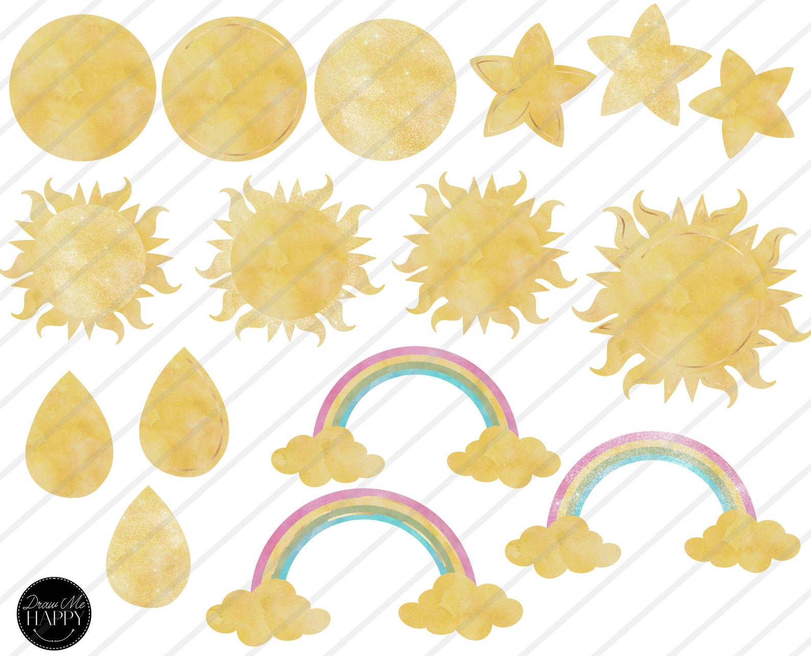 Watercolor Clouds Clipart Watercolor Rainbow Clipart Sky | Etsy