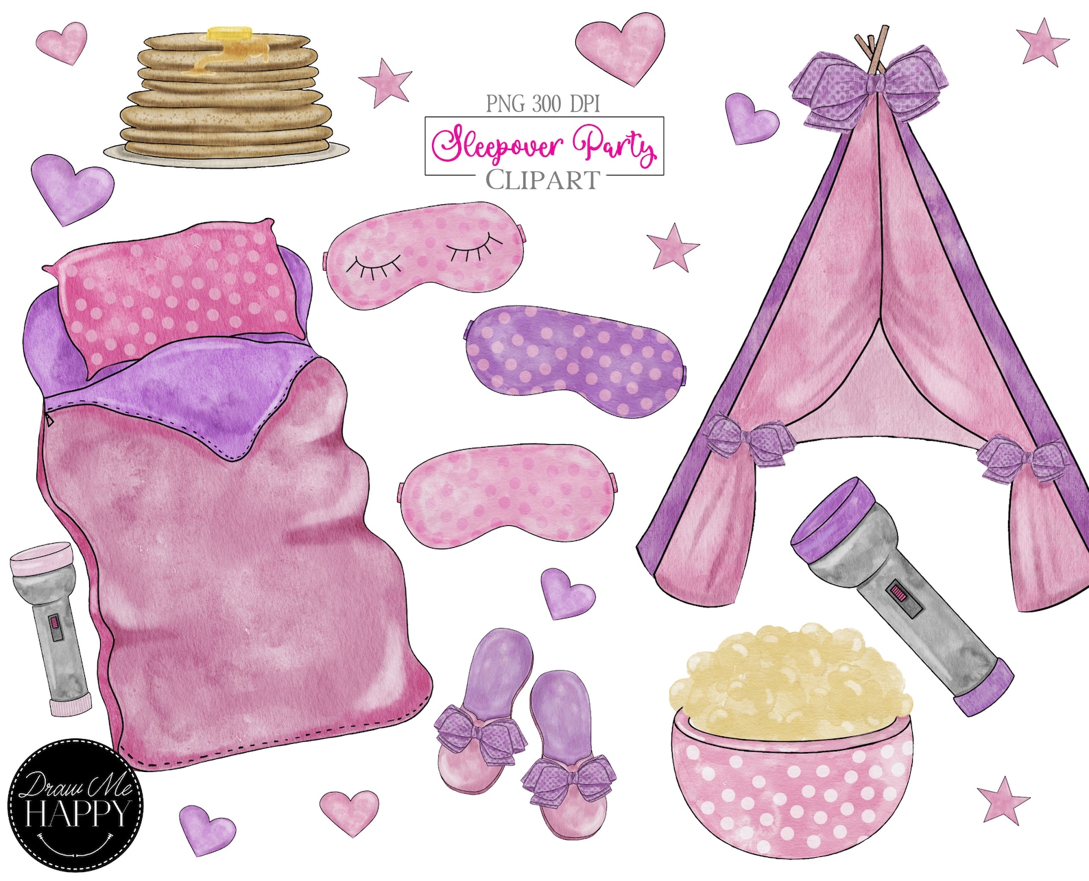 Slumber Party Clipart, Sleepover Clipart, Pajama Party Set, Camping ...