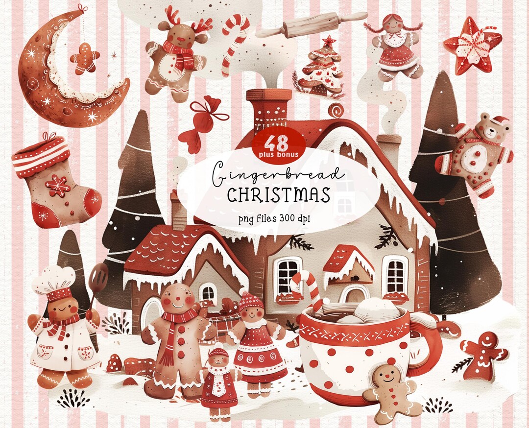 Gingerbread Clipart, Christmas Watercolor Clipart, Gingerbread Family ...