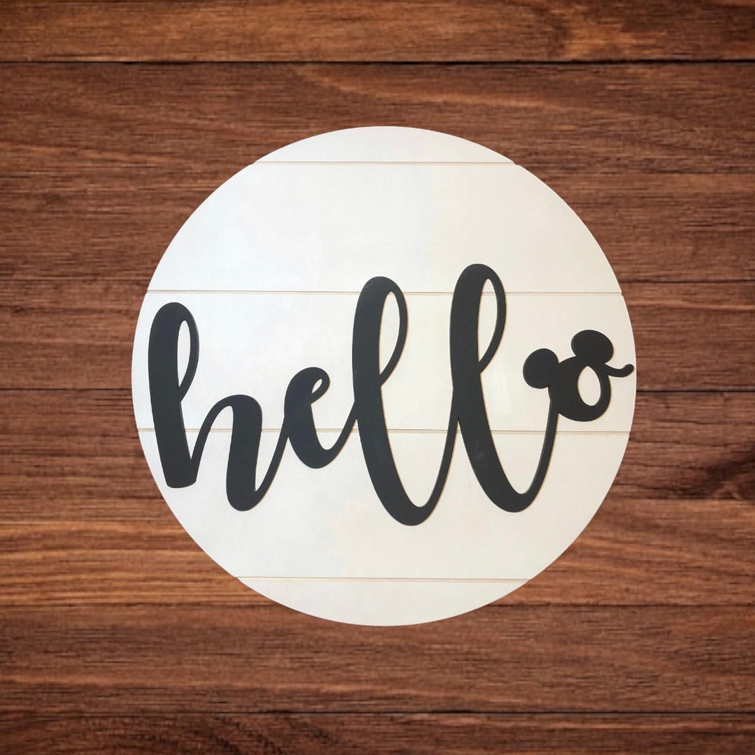 Hello Mickey Ears, Round, Shiplap, Door Hanger, Sign, Wreath, Greeting ...
